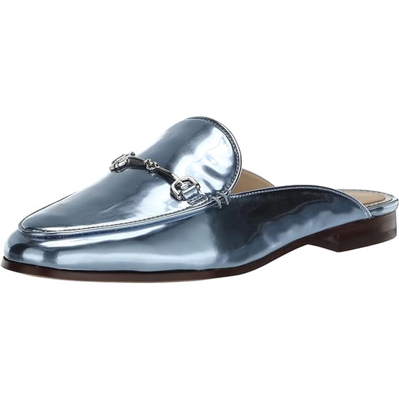 Sam Edelman Linnie Metallic Sky Slip On Round Toe Chain Detailed Mules ...