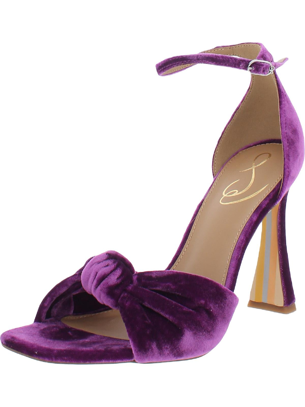 Sam Edelman Lucia Deep Orchid Square Bow Strap Buckle Ankle Fluted Heel ...
