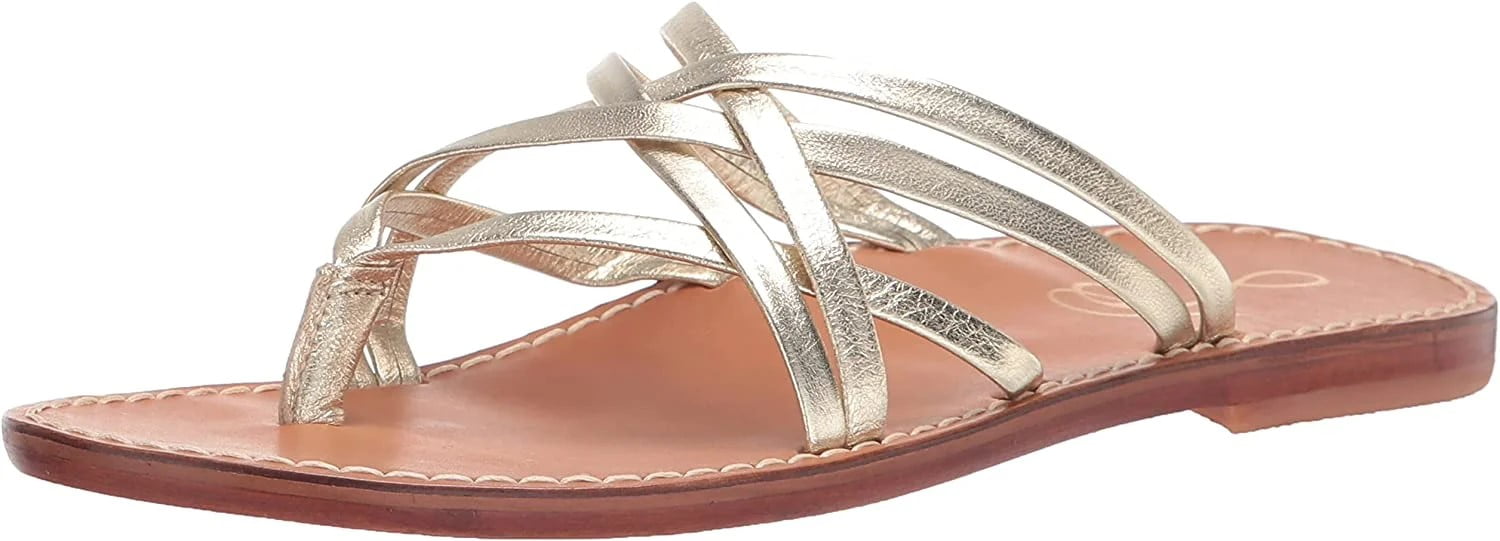 Sam Edelman Marinea Gold Leather Slip On Open Toe Strappy Flat Slides ...