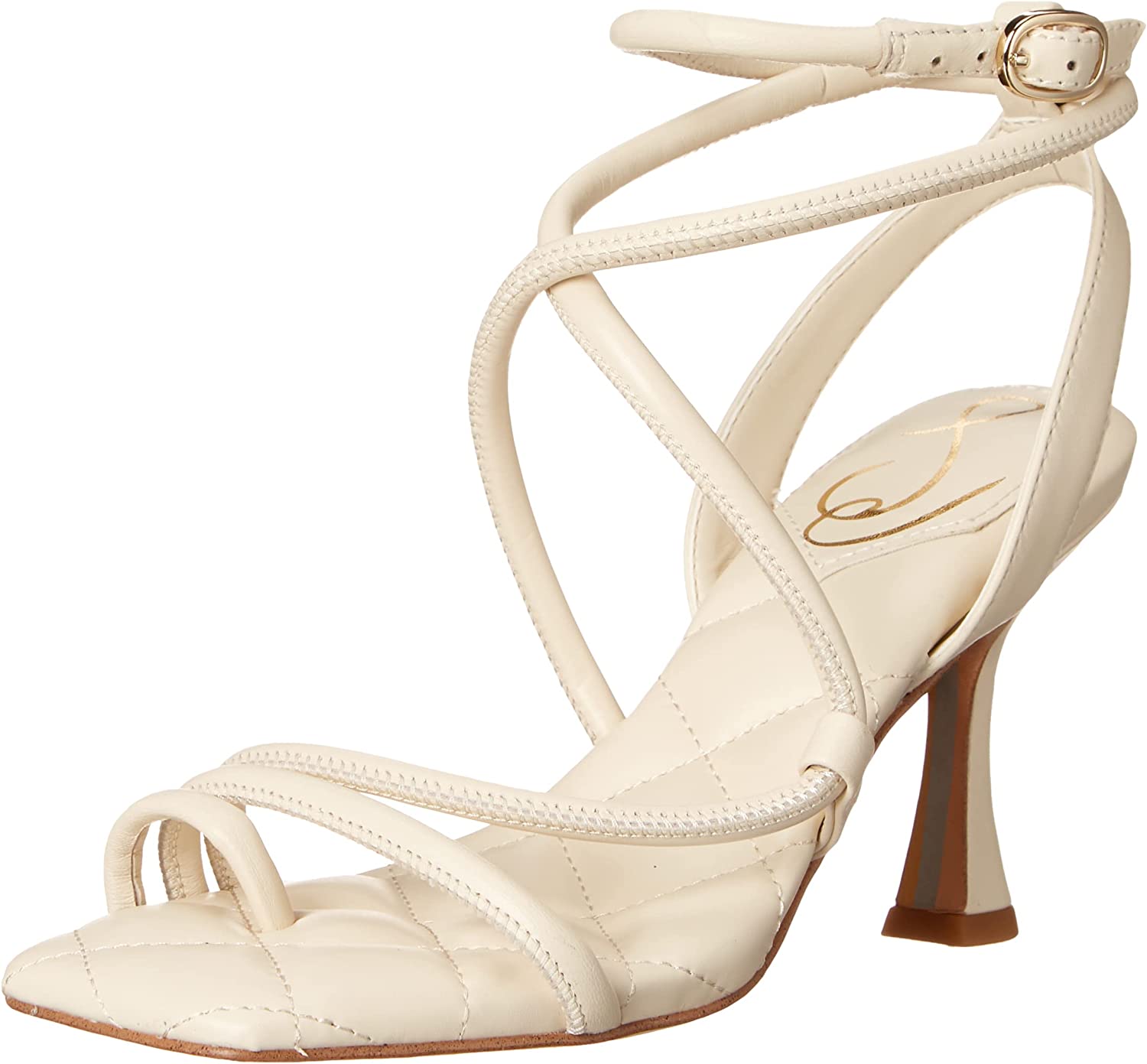 Sam Edelman Maven Ivory Tubular Vamp Buckle Ankle Straps Flared Heeled Sandals (Ivory, 10 ...