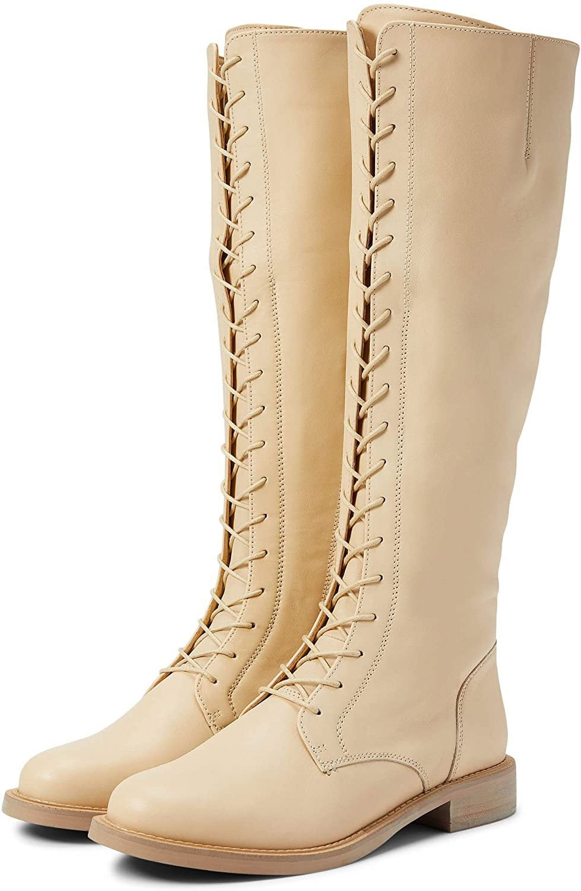 Sam Edelman Nance Eggshell Chunky Heel Closed Toe Lace Up Knee High ...