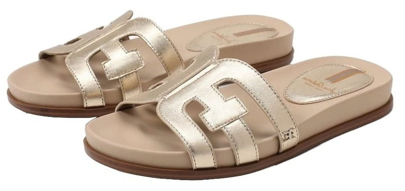 Sam Edelman Nettie Gold Leather Slip On Open Toe Flats Slides Sandals ...