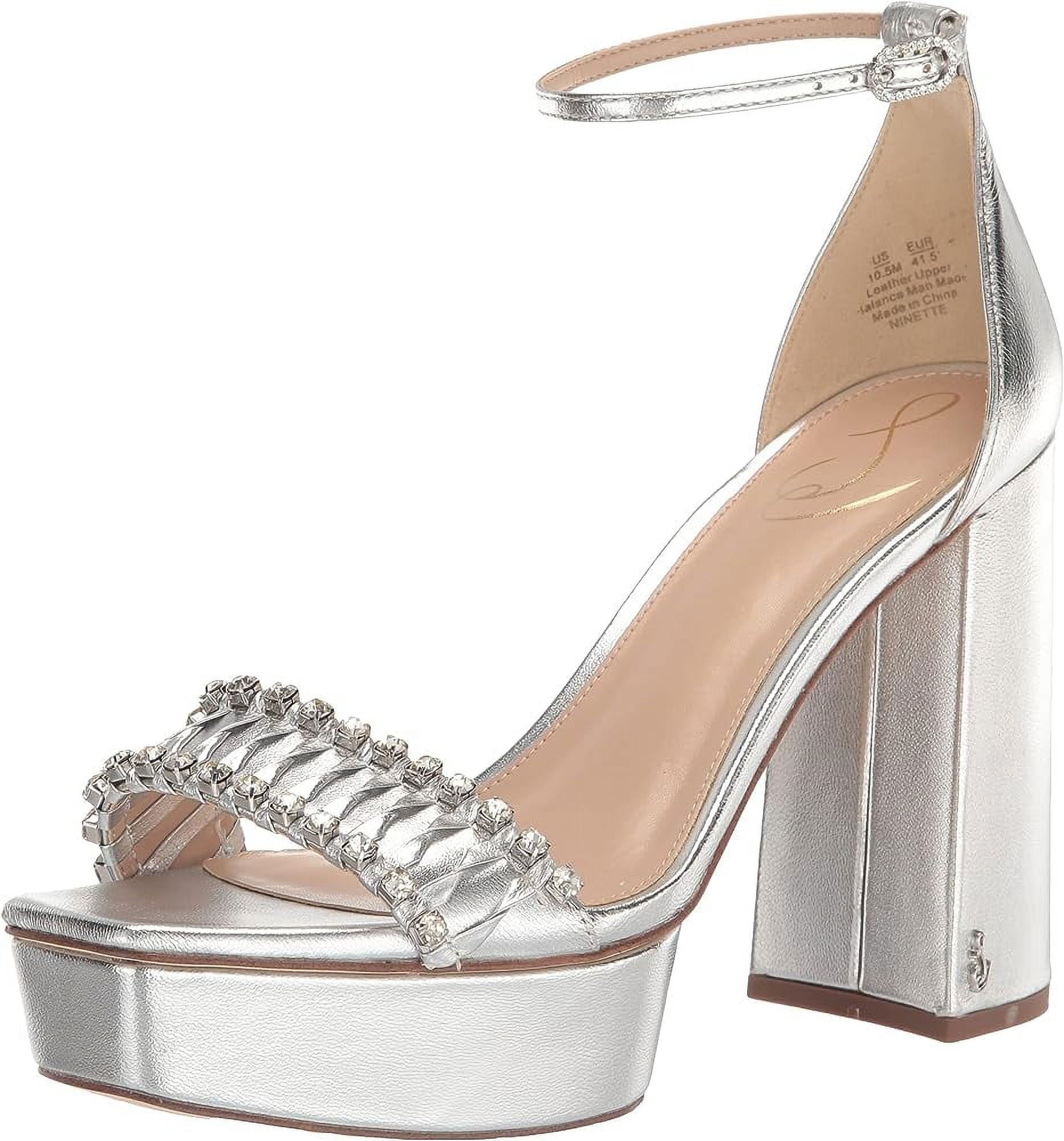 Sam Edelman Ninette Silver Embellished Strap Buckle Ankle Block Heel ...
