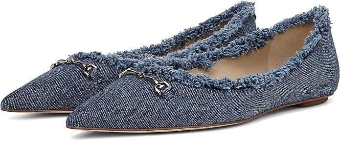 Sam Edelman Nori Blue Stone Fray Pointed Toe Chain Detailed Slip On ...