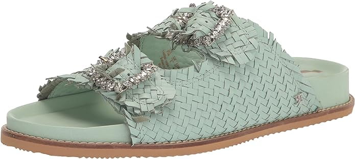 Sam Edelman Oaklyn Mint Woven Leather Buckle Embellished Strap Slides ...