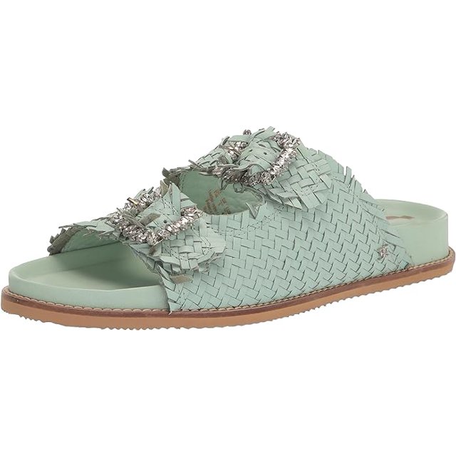 Sam Edelman Oaklyn Mint Woven Leather Buckle Embellished Strap Slides ...