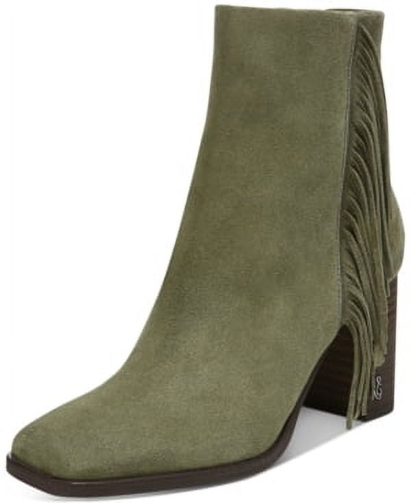 Sam Edelman Ona Olive Suede Leather Almond Toe Block Heel Zipper Fringe ...
