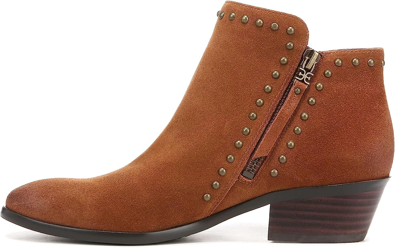 Sam Edelman Paola Frontier Brown Suede Almond Toe Studded Ankle Bootie ...