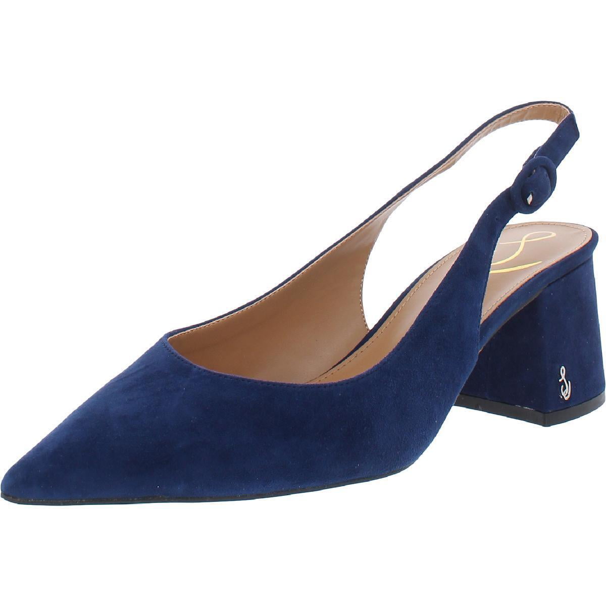 Sam Edelman Petra Navy Suede Womens Pumps Slingback Pointed Block Heels ...