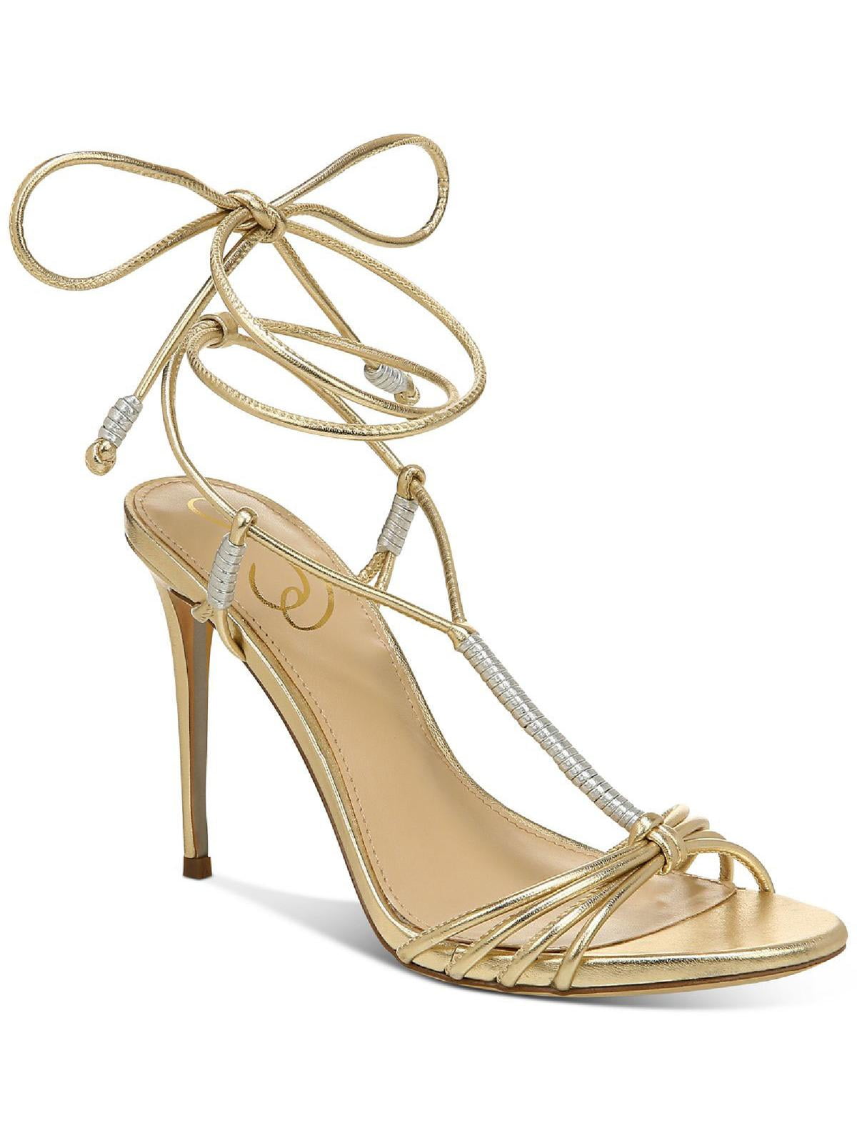 Sam Edelman Safiya Gold Silver Open Toe T-Strap Ankle Lace Up Stiletto ...