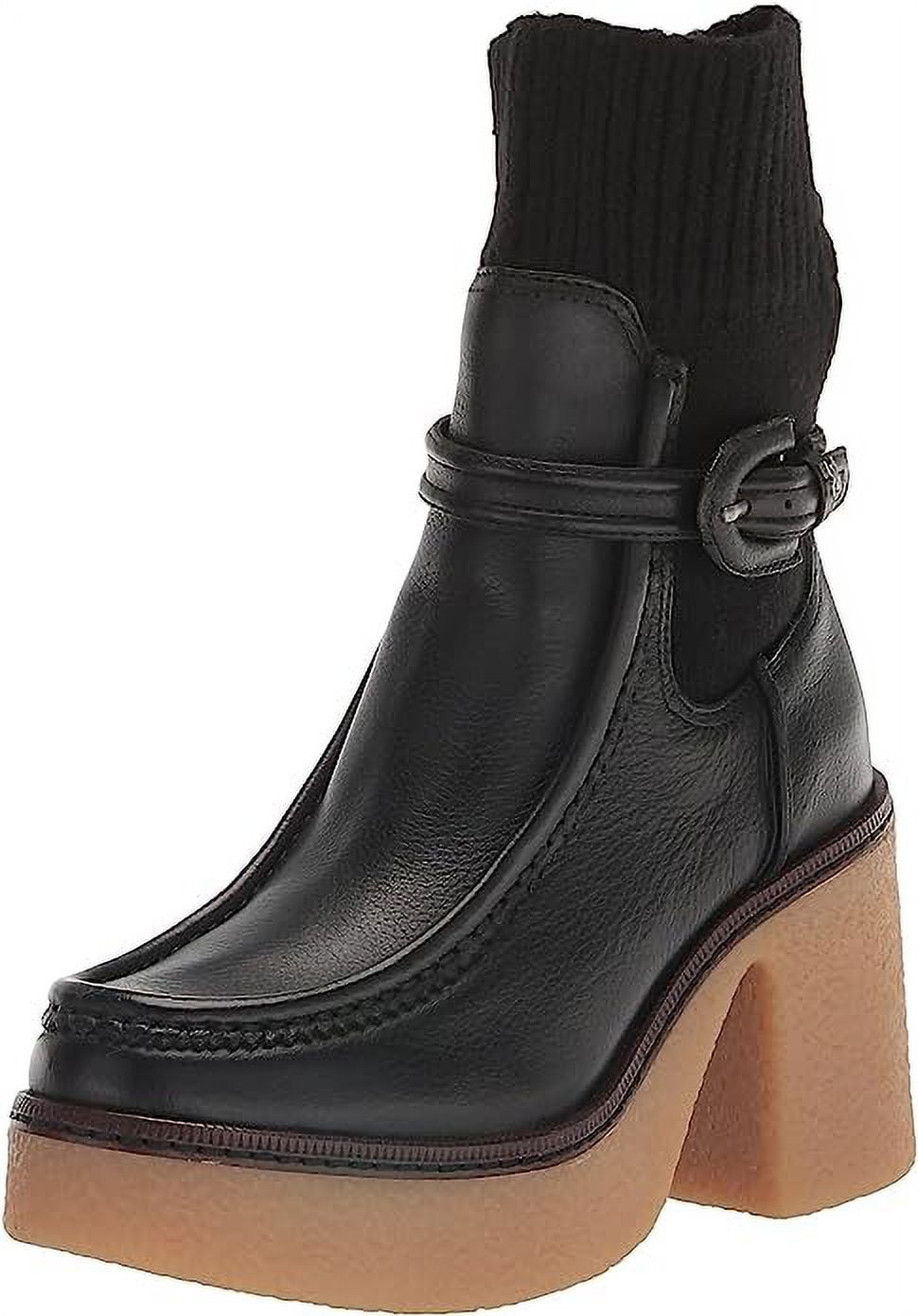 Sam Edelman Sidney Black Leather Pull On Rounded Toe Ribbed Knit Fabric ...