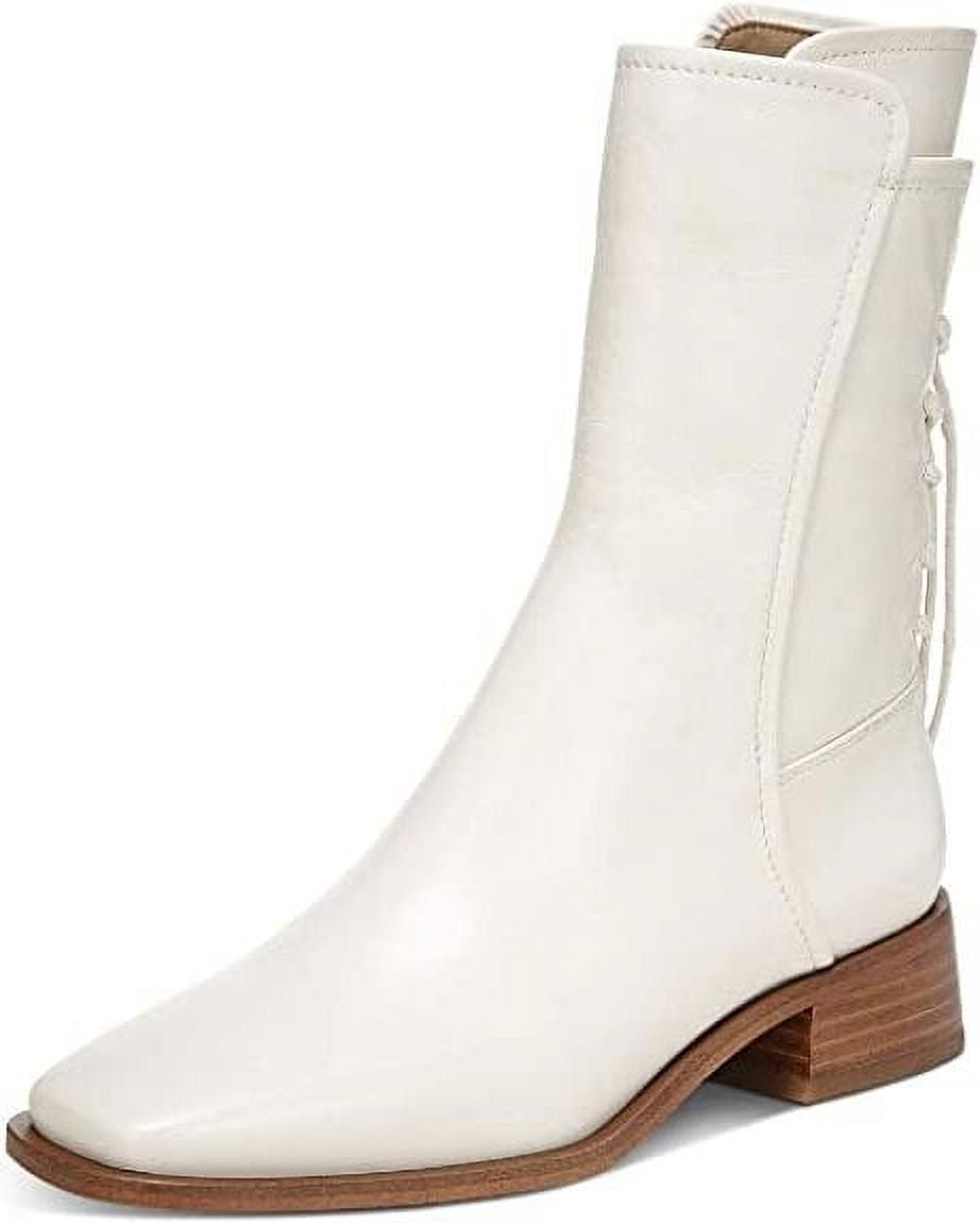 Sam Edelman Tana Ivory Leather Chunky Heel Squared Toe Zipper Mid-Calf ...