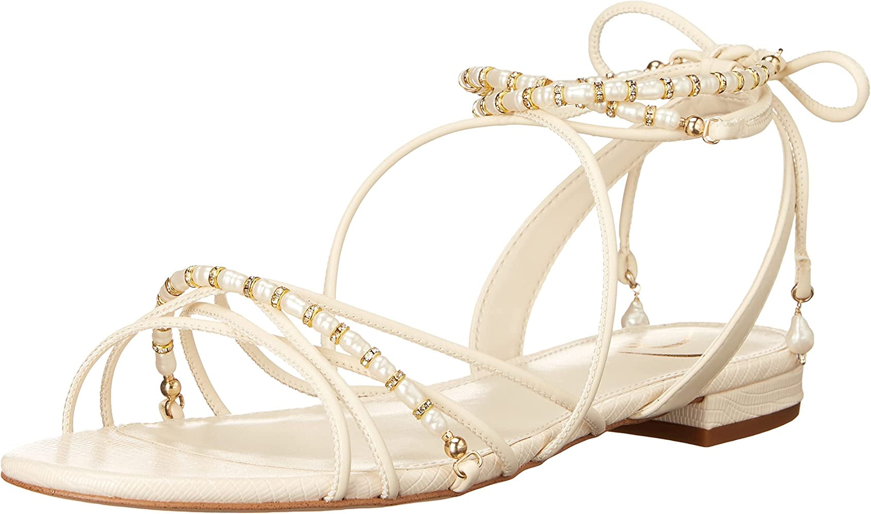 Sam Edelman Tatianna Ivory Rounded Open Toe Tie Up Strappy Embellished ...