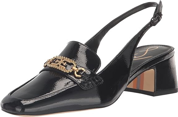 Sam Edelman Teana Black Patent Slingback Squared Toe Block Heeled ...