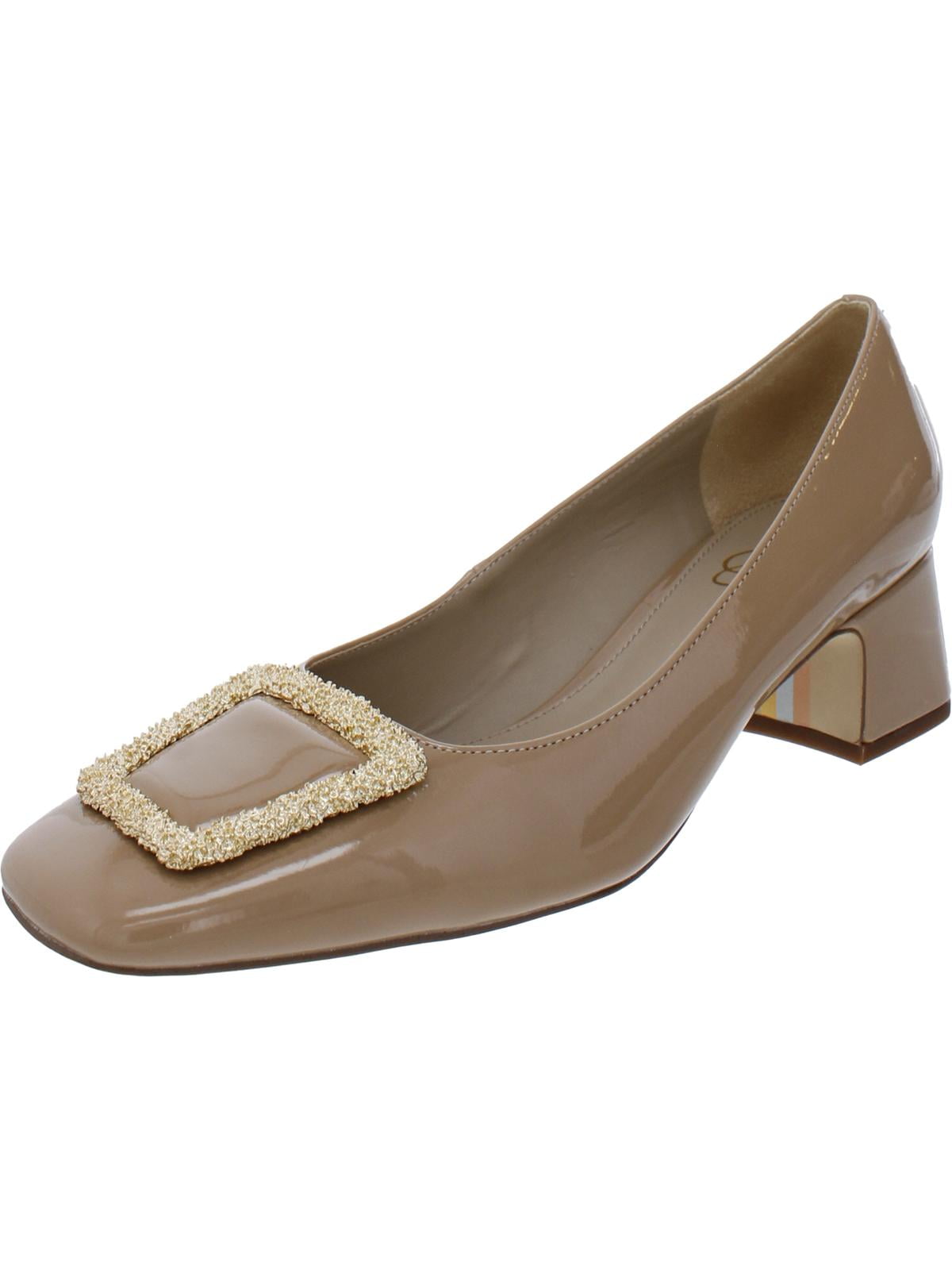 Sam Edelman Thalia Golden Sand Block Heel Square Toe Buckle Accent Slip ...