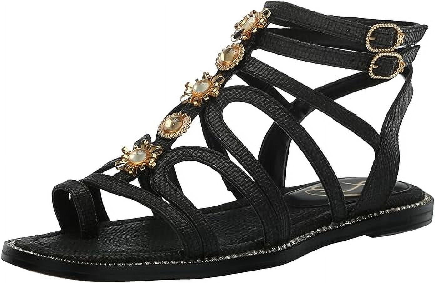Sam Edelman Tianna Black Woven Toe Ring Ankle Strap Flat Gladiator ...