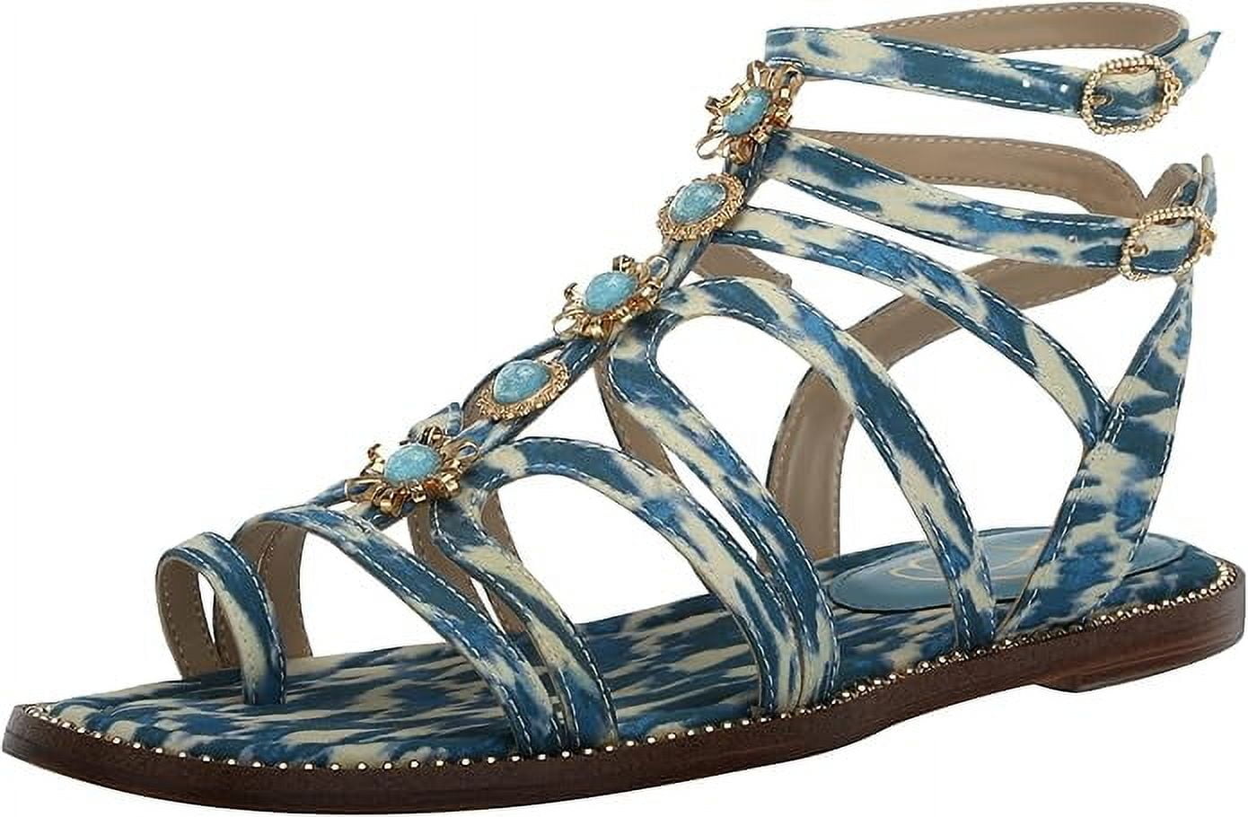 Sam Edelman Tianna Blue Lapis Multi Toe Ring Ankle Strap Flat Gladiator Sandals (Blue Lapis ...