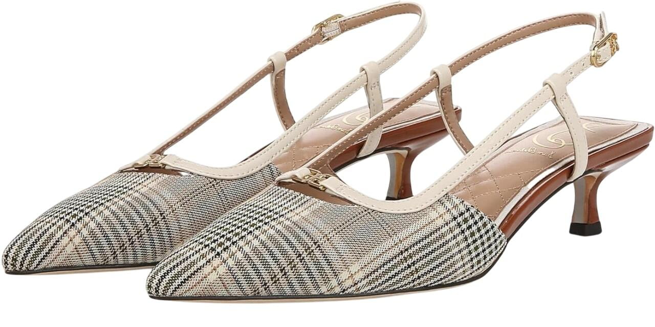 Sam Edelman Toni Oat Multi/Alpine Ivory Slingback Pointed Toe Kitten Heeled Pump (Oat Multi ...