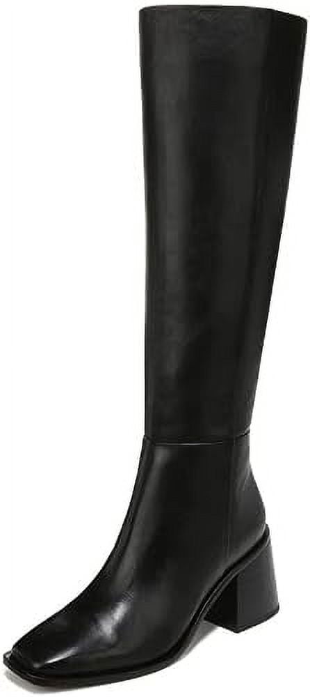 Sam Edelman Wade Black Leather Stacked Heel Squared Toe Knee High ...