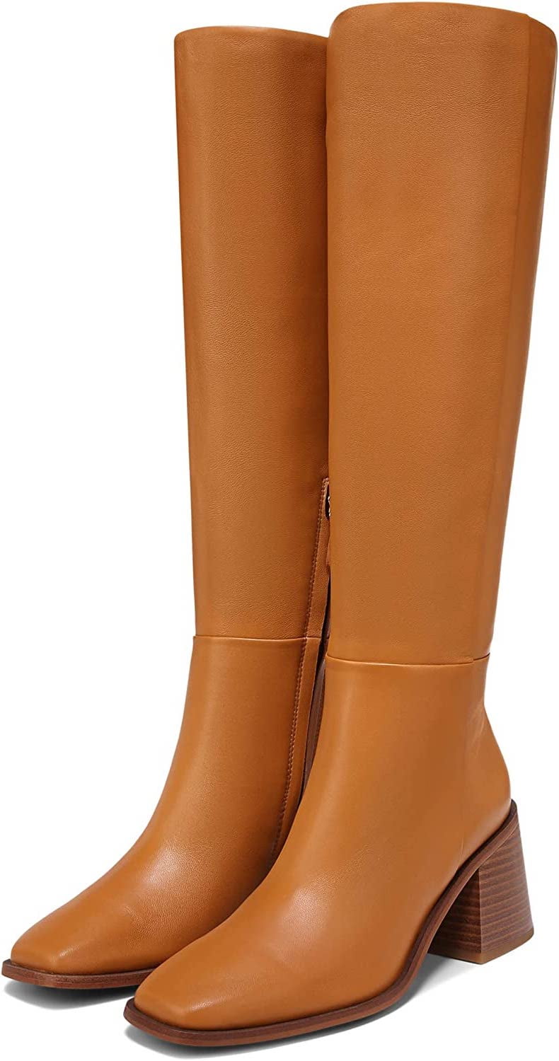 Sam Edelman Wade Caramel Leather Stacked Heel Square Toe Knee High ...