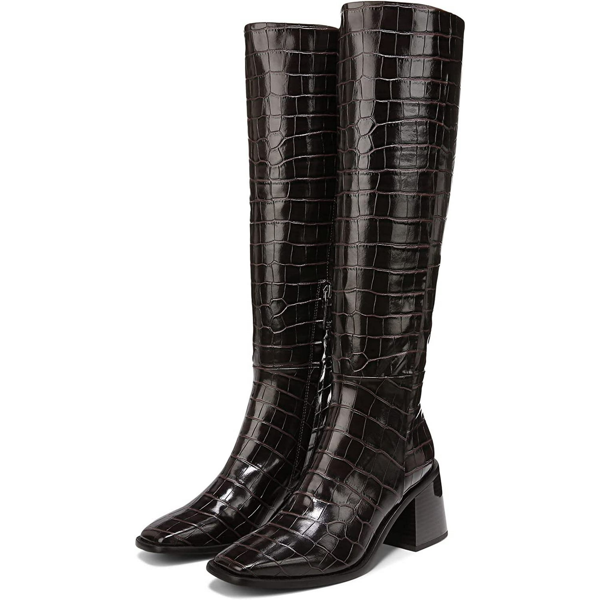 Sam Edelman Wade Espresso Stacked Block Heel Pointed Toe Knee High ...