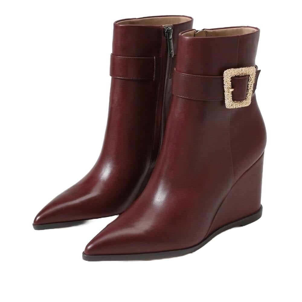 Sam Edelman Weslie Burgundy Wedge Heeled Almond Toe Buckle Detailed ...