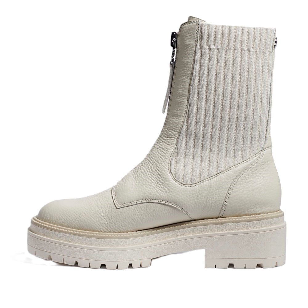 Sam Edelman Winniford Ivory Leather Lug Sole Sock Fitted Moto Chelsea ...