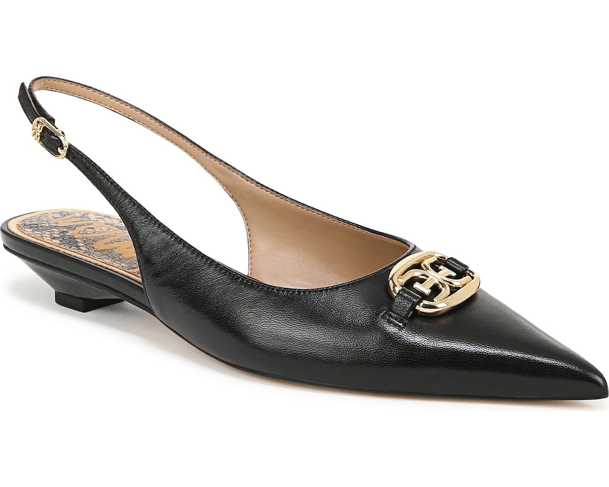 Sam Edelman Women's Aggie Pointed Toe Slingback Flat Black Leather 7.5M ...