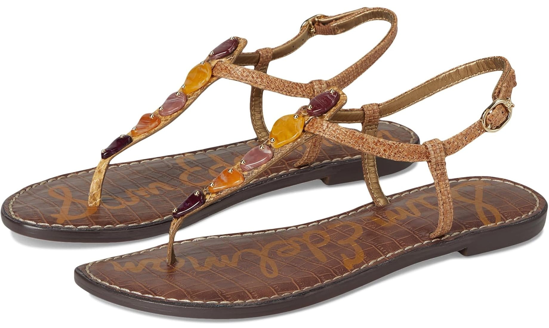 Sam Edelman Women's Gigi Thong Sandal Amber Multi/Cuoio Stone 7M ...