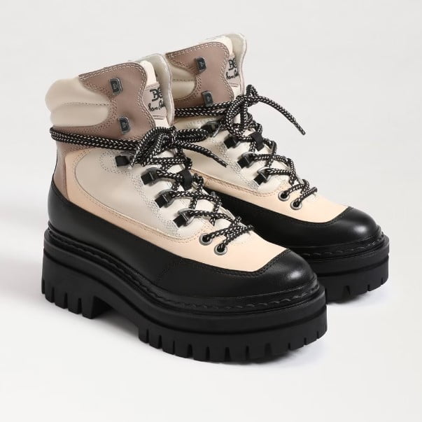 Sam Edelman Women's Kace Lace up Lug Sole Boot Black/Ivory Leather ...