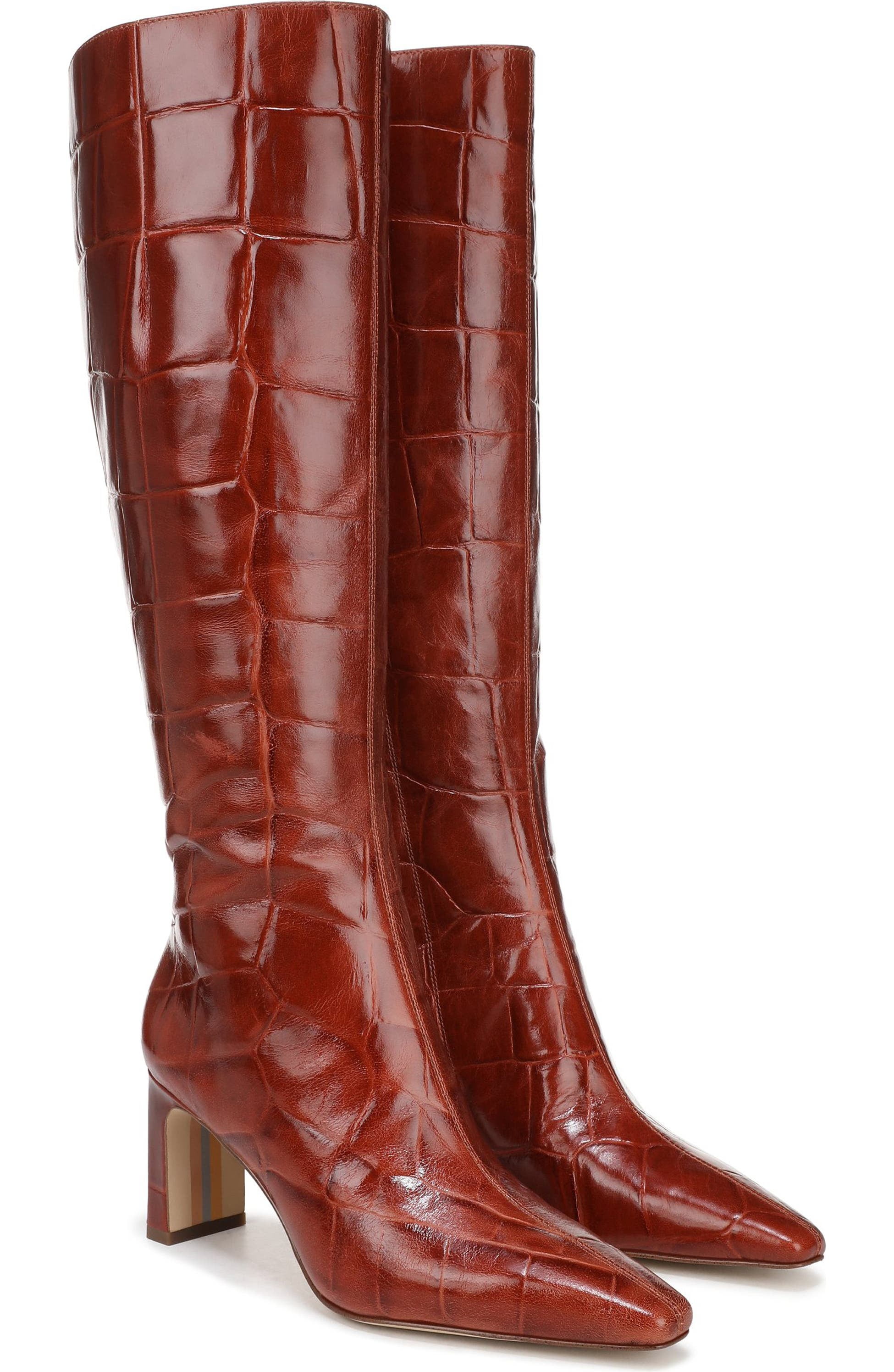 Sam Edelman Women's Sylvia 2 New Cognac Croco Wide Calf Knee High Boot ...