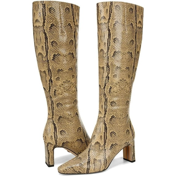 Sam Edelman Women's Sylvia Golden Tan Python Embossed Wide Calf Knee ...