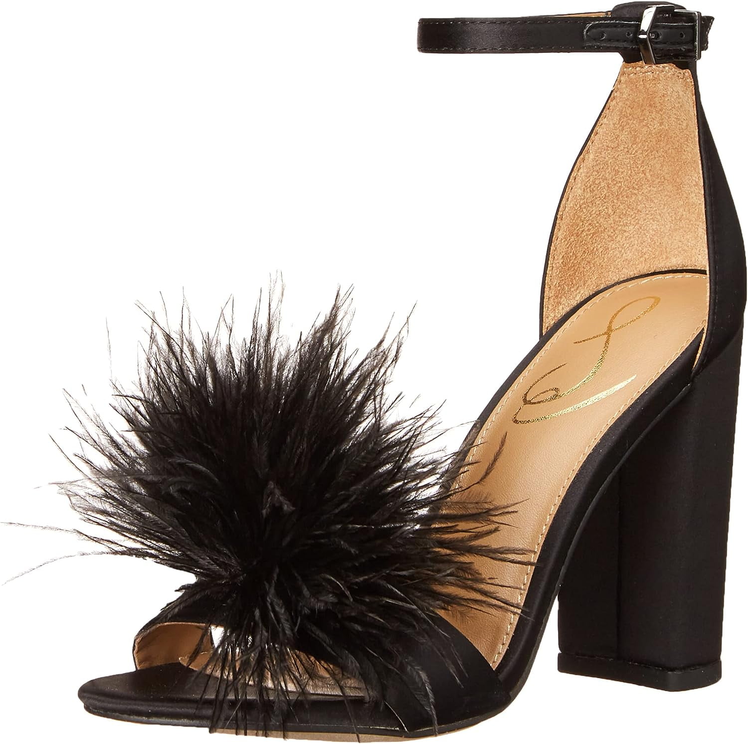 Sam Edelman Women's Yaro Feather Embellishment Black Satin Heel 8W with ...