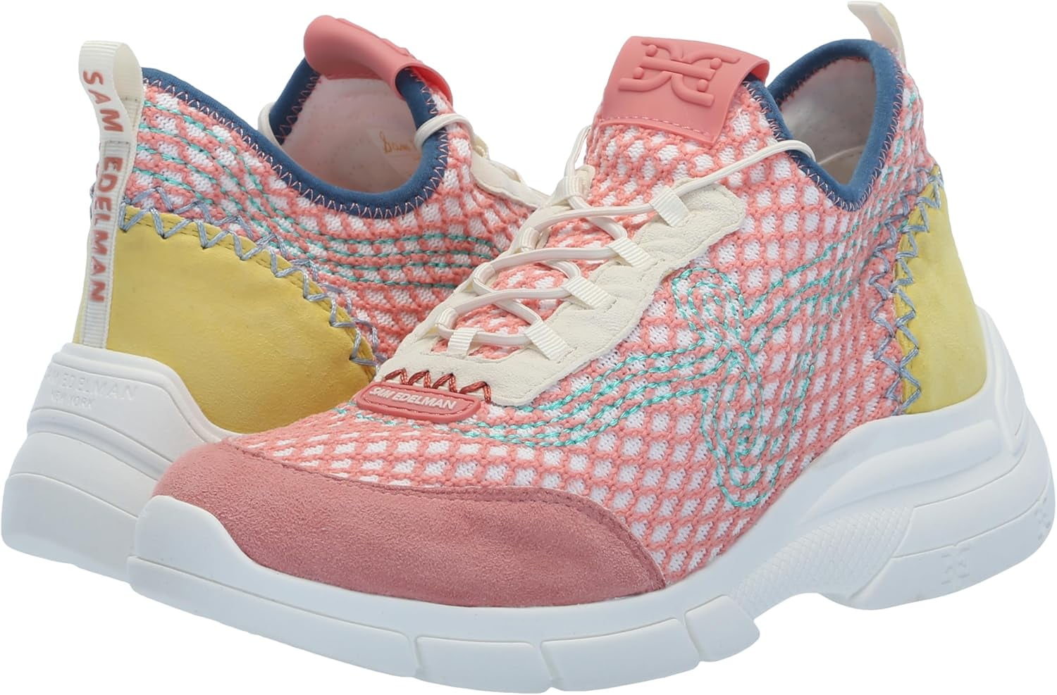Sam Edelman Womens Chelsie Lace Up Knit Sneaker Pink Coral/Electric ...