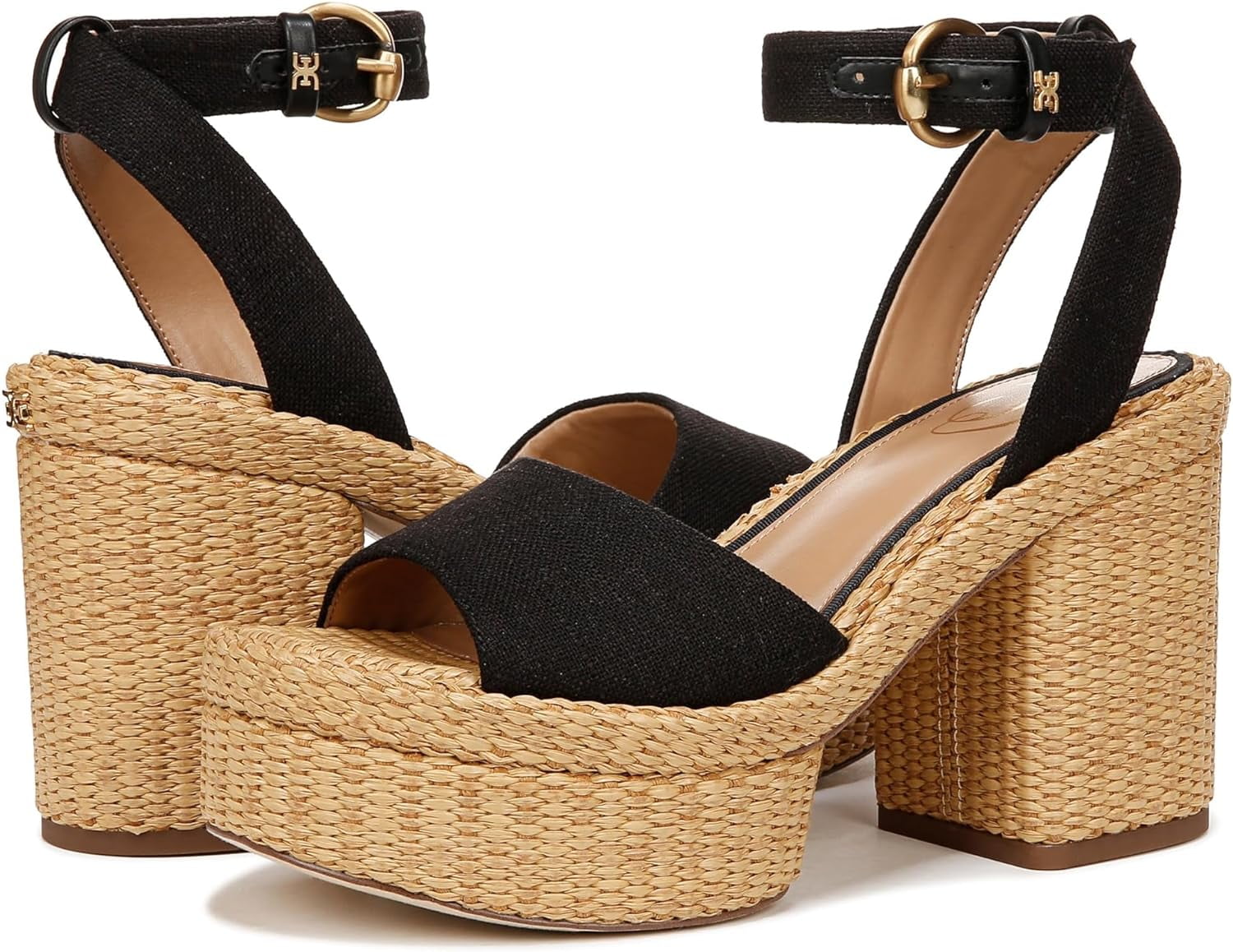 Sam Edelman Womens Immie Wedge Platform Sandal Black Linen 8.5M ...