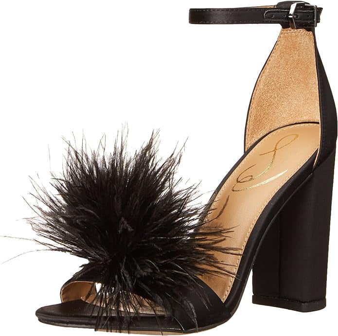 Sam Edelman Yaro Black Feather Ankle Strap Open Rounded Toe Block ...