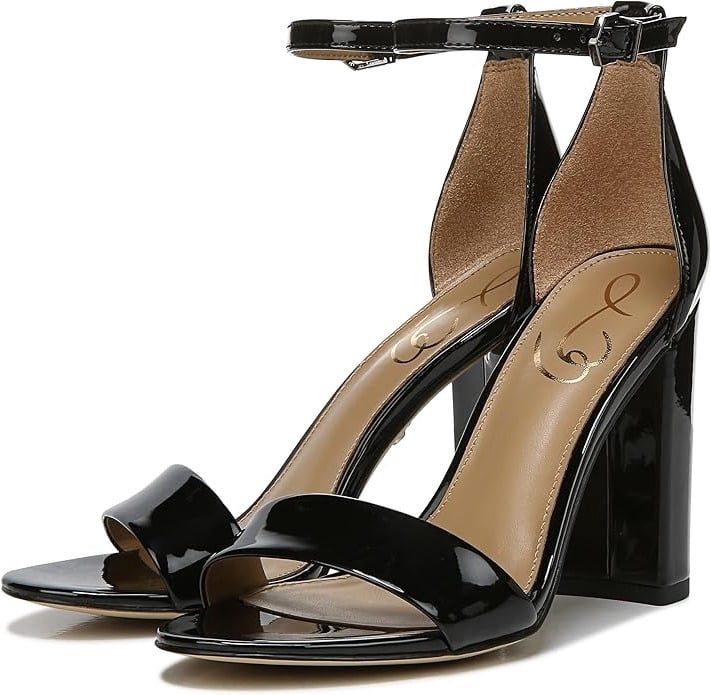 Sam Edelman Yaro Black Patent Ankle Strap Open Toe Block Heeled Wide ...