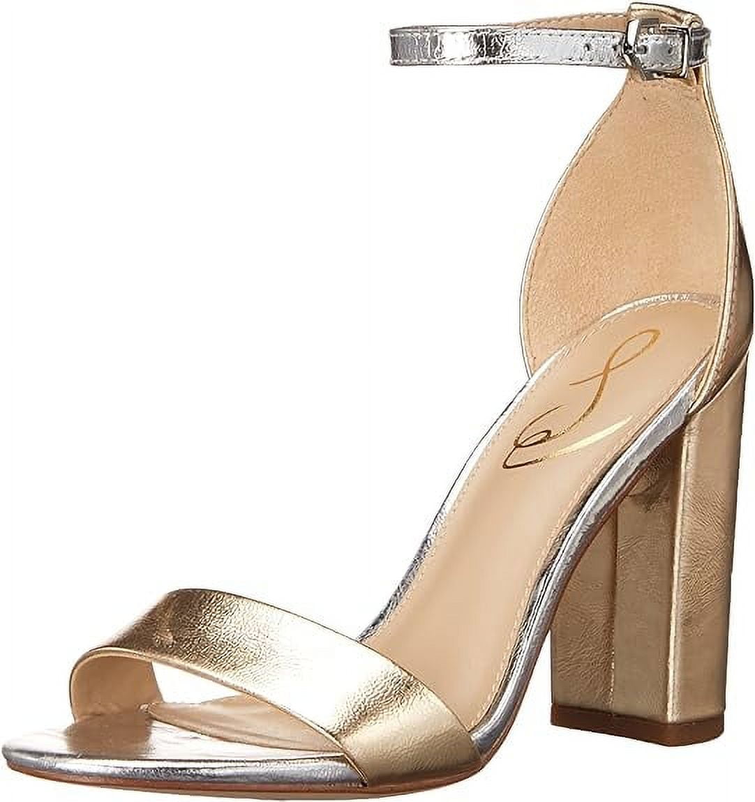 Sam Edelman Yaro Gold Leaf/Soft Silver Ankle Strap Block High Heeled ...