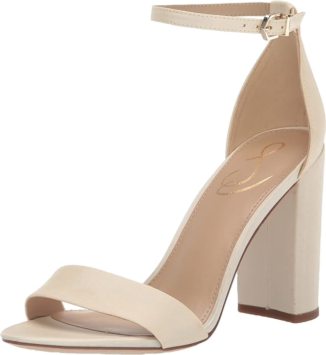 Sam Edelman Yaro Pearl Ivory Ankle Strap Open Round Toe Block High Heel ...
