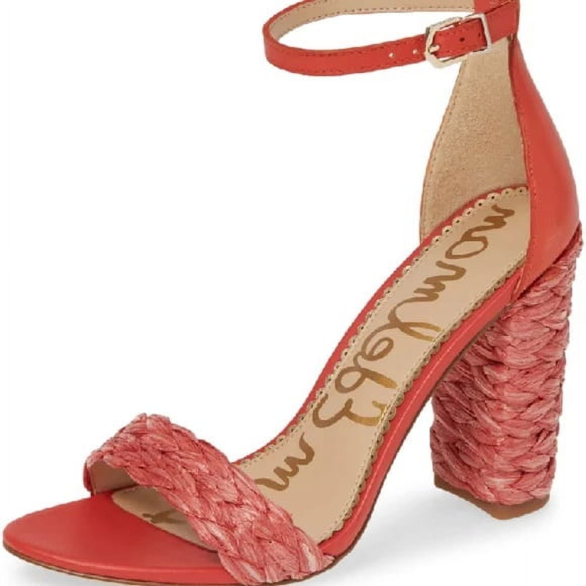 Sam Edelman Yoana Coral Raffia Leather Ankle Strap High Heel Block Heel ...