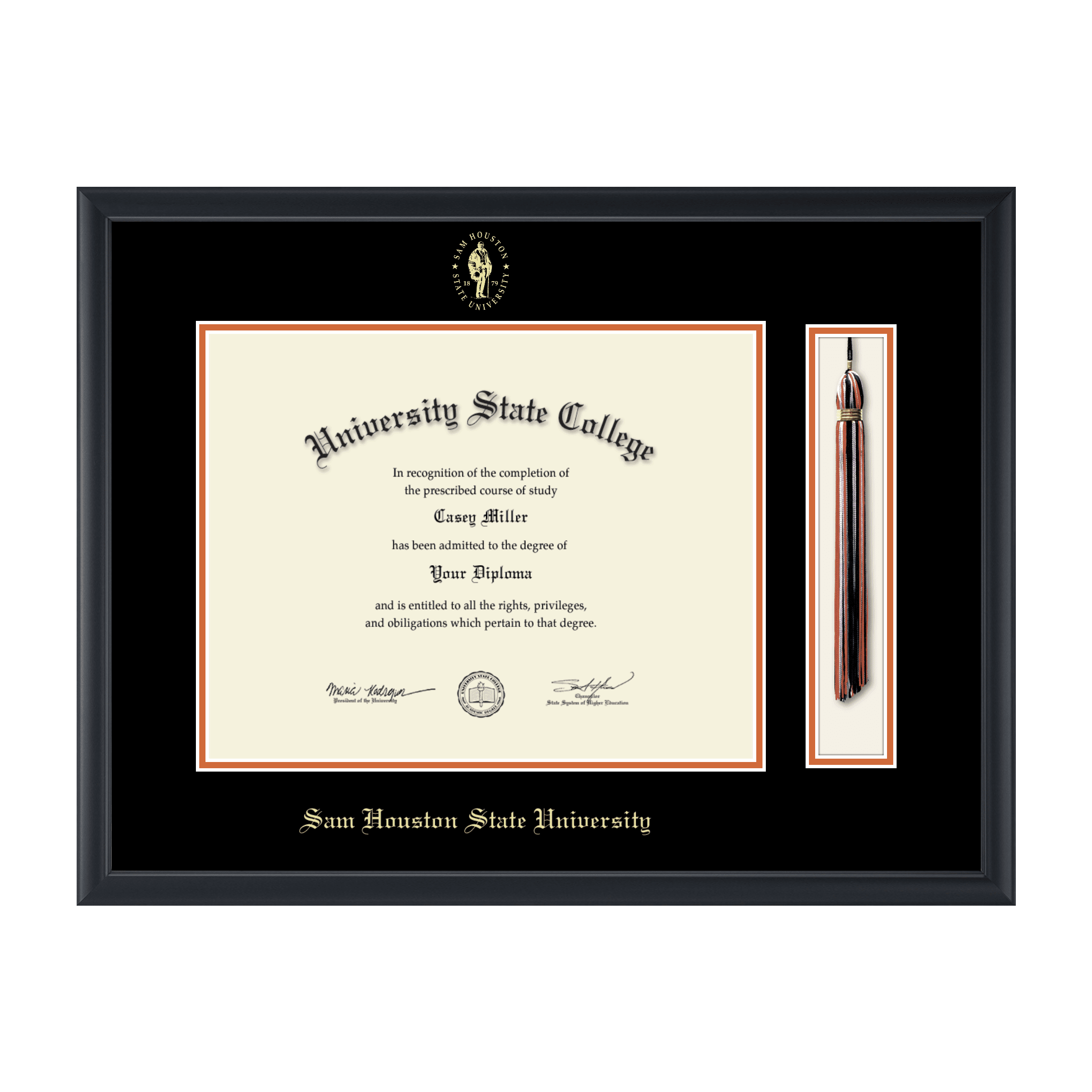 Framerly - SHSU Tassel Diploma Frame with Black and Bright Orange Mat ...