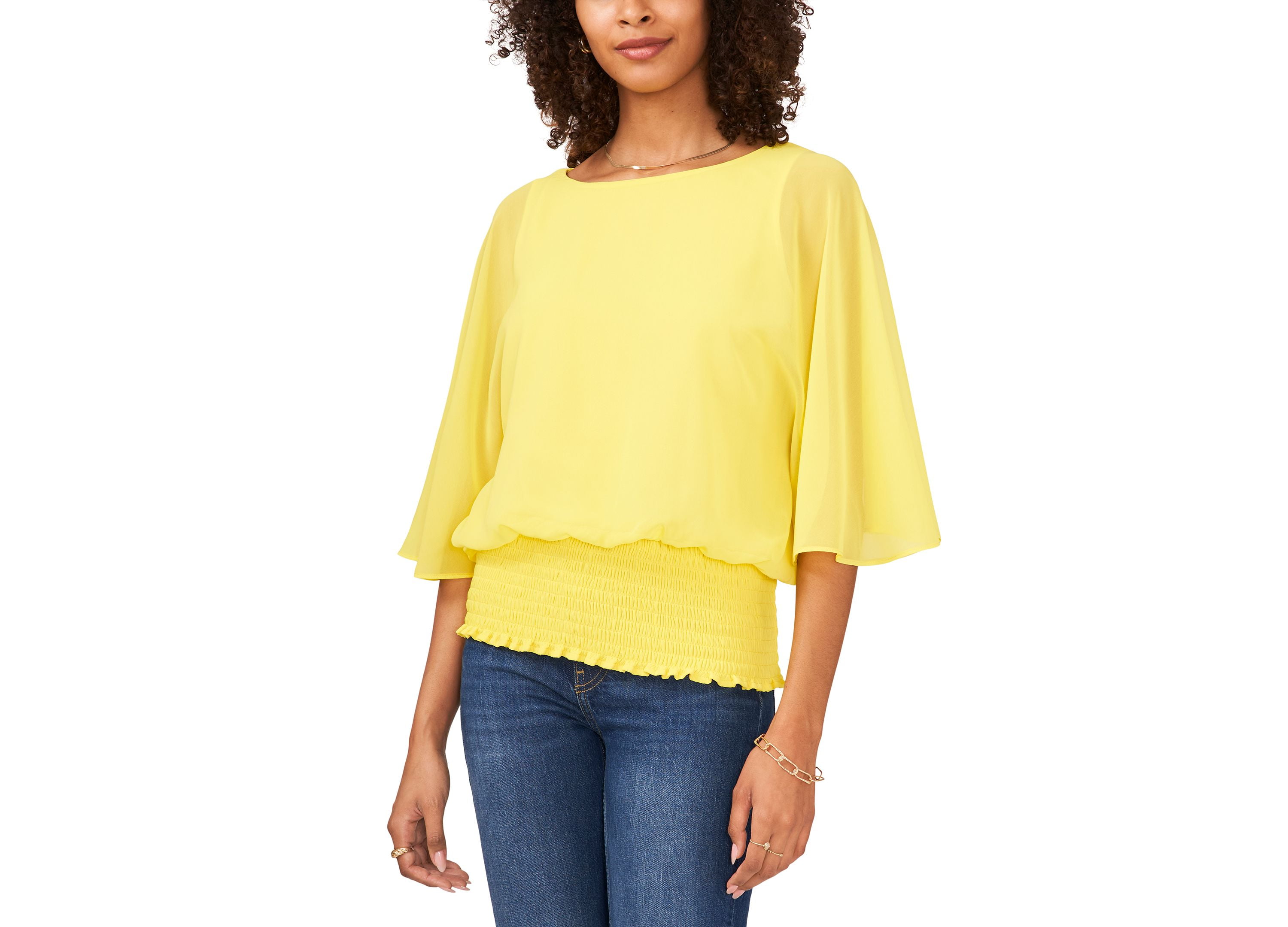 Sam Jess Smocked Waist Top Midday Sun Yellow L - Walmart.com