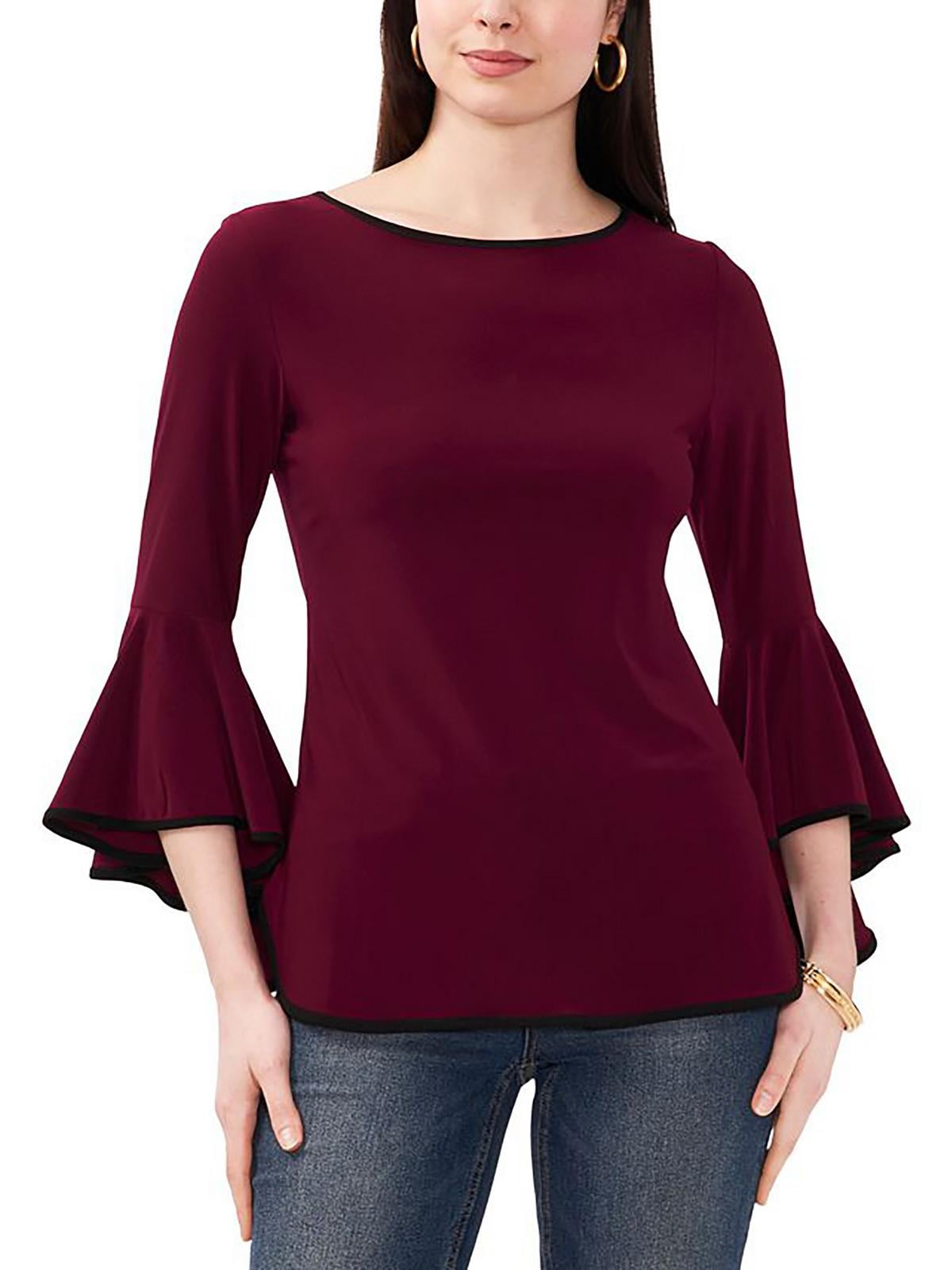 Sam & Jess Womens Contrast Trim Bell Sleeve Blouse - Walmart.com