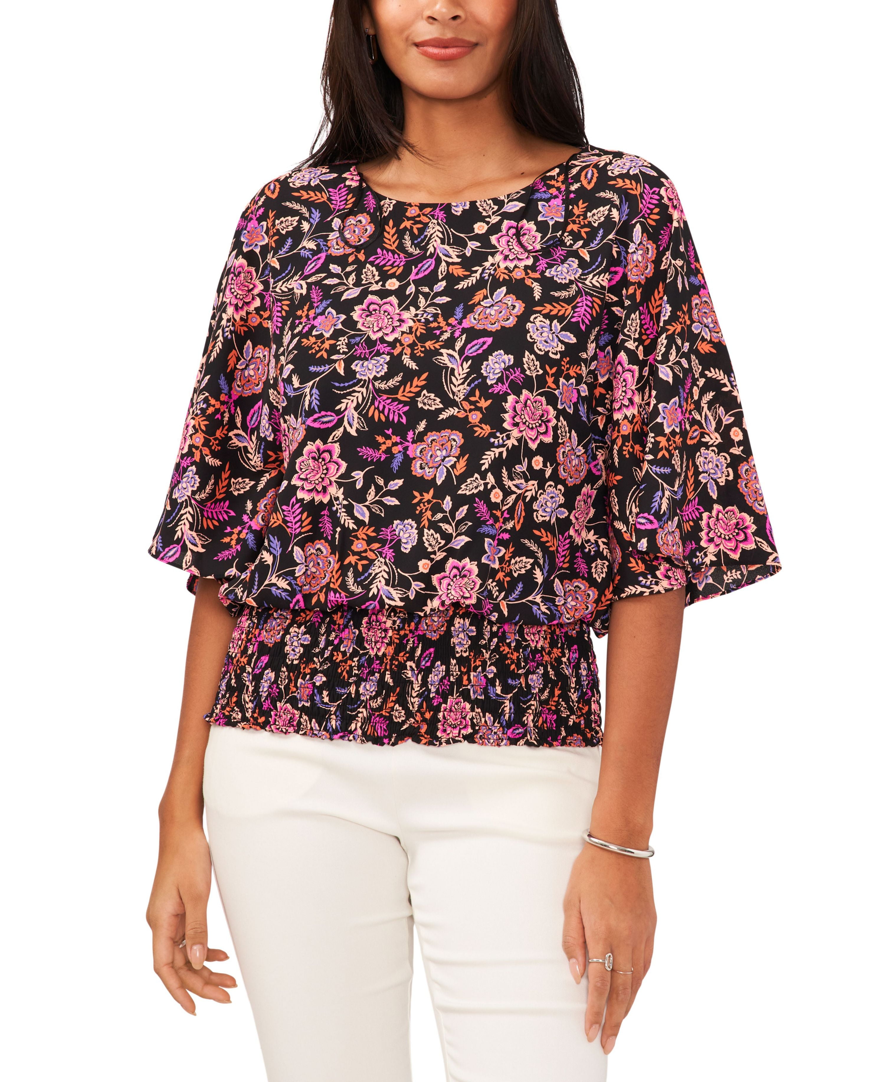 Sam Jess Womens Smocked Waist Top Black Floral S - Walmart.com