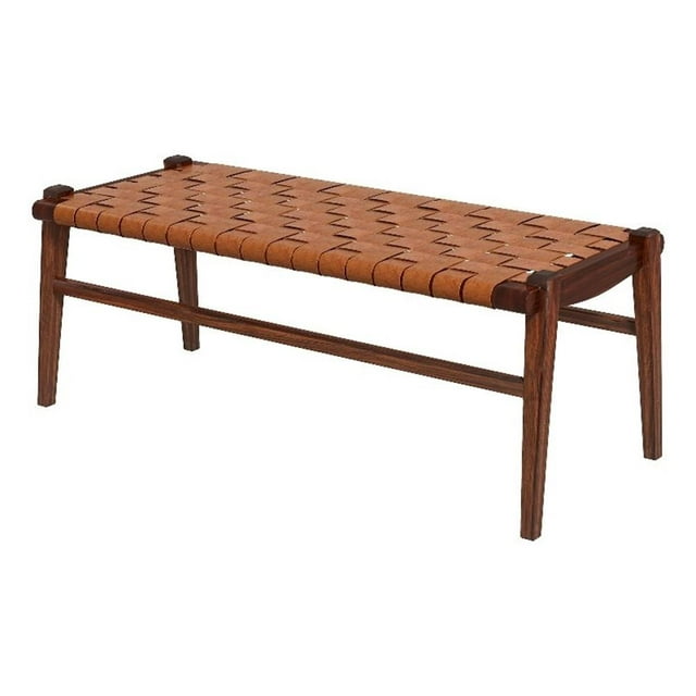 Sam Mid-Century Modern Genuine Leather Upholstered Bench in Tan for ...