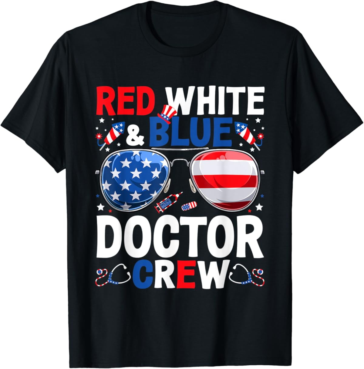 Sam Soft 4th Of July Red White & Blue Doctor Crew American Flag T-Shirt ...