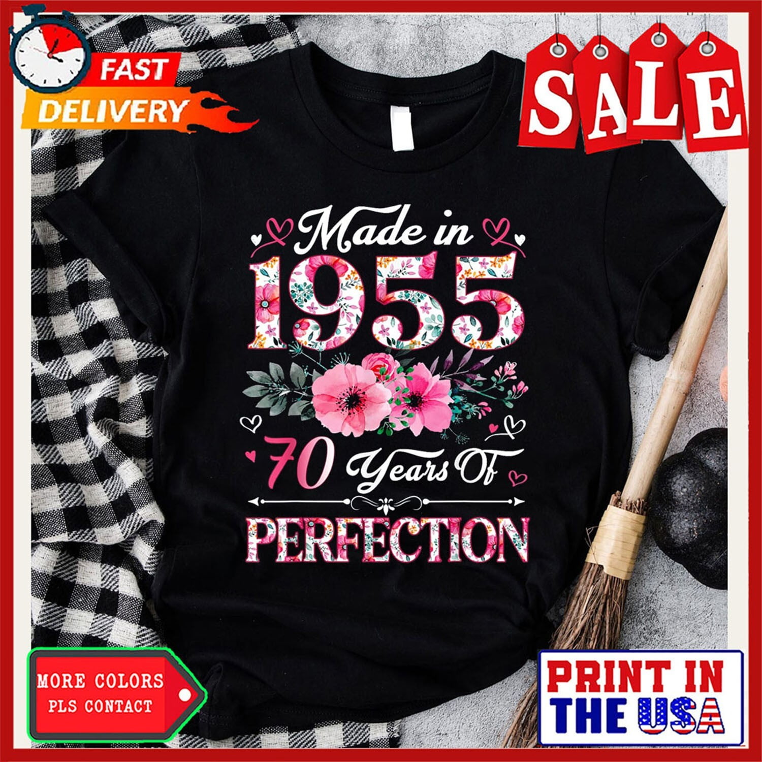 Sam Soft 70 Year Old Made In 1955 Floral 70Th Birthday Women T-Shirt ...