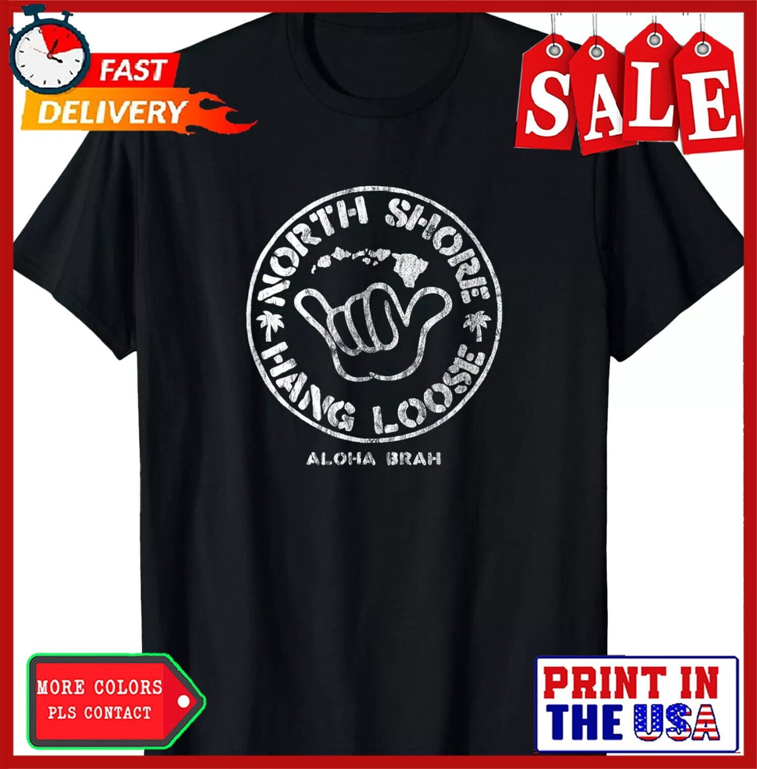 Sam Soft Aloha Shaka Brah Hawaii Islands T-Shirt Cotton Tee - Walmart.com