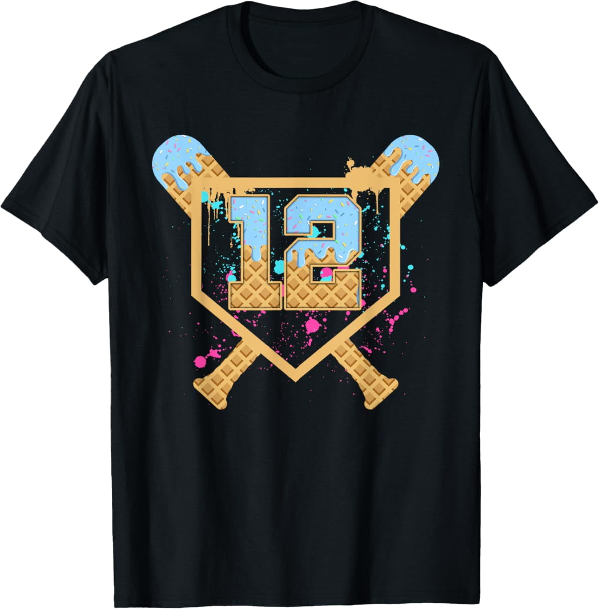 Sam Soft Baseball 12 Year Old Ice Cream Drip 12Th Birthday Number 12 T ...