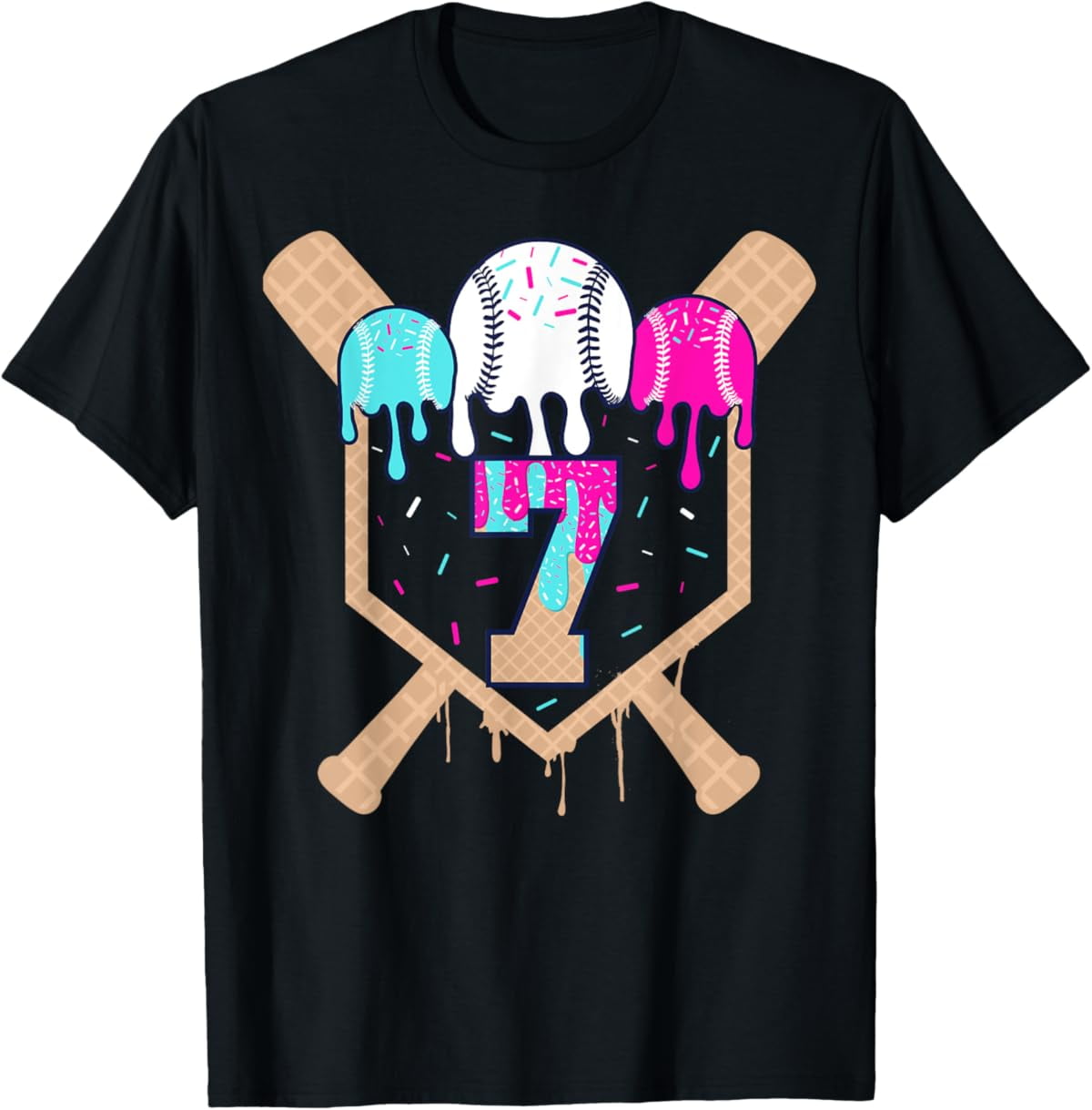 Sam Soft Baseball 7 Year Old Ice Cream Drip 7Th Birthday Boy Number 7 T ...